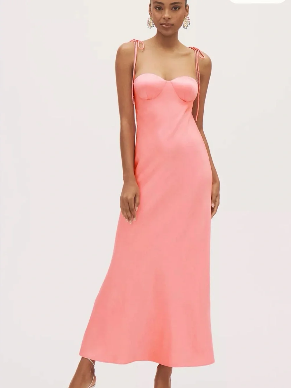 BHLDN | Dresses | Bhldn Coral Pink Slip Maxi Dress With Tie Straps ...